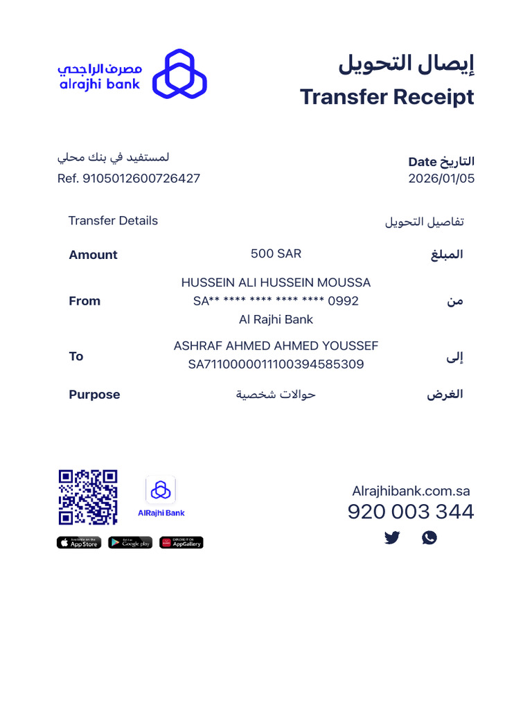 Transfer Receipt - 500 SAR Transaction | PDF