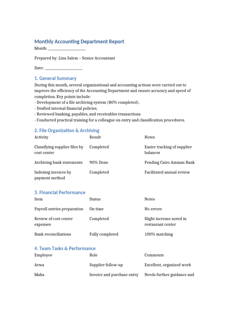 Monthly Accounting Report Lina Salem | PDF | Accounts Payable | Business