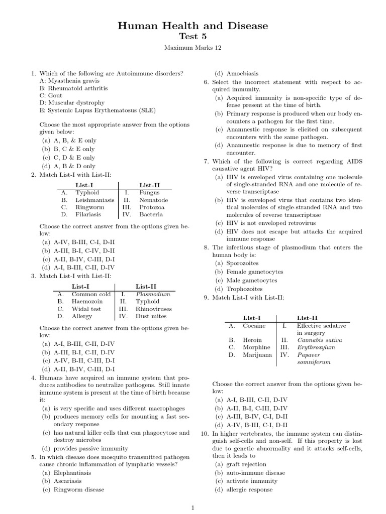 Autoimmune Disorders and Immunity Quiz | PDF | Immune System | Pathogen