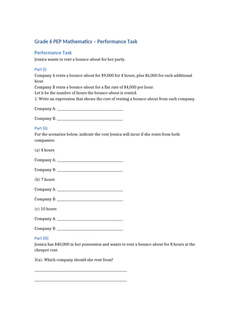 Grade6 Math Performance Task 2 | PDF