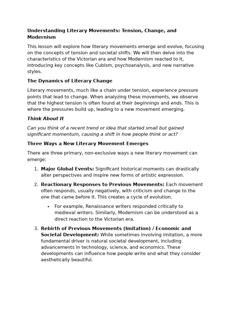 Understanding Literary Movements | PDF | Narration | Modernism