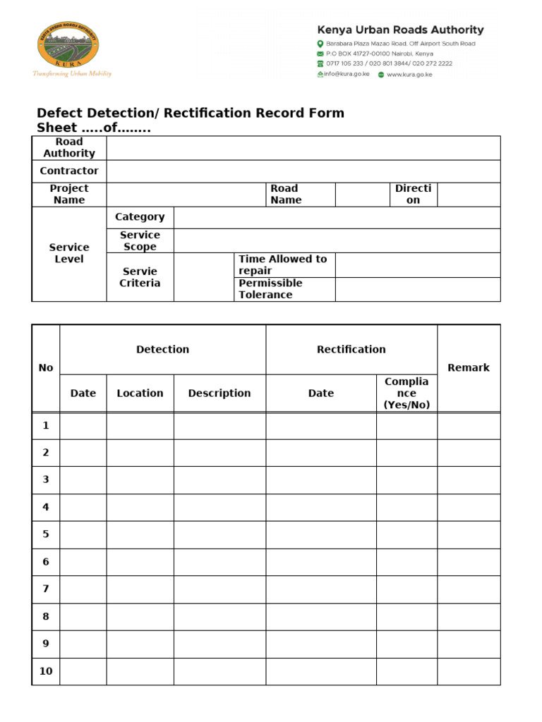 Defect Detection Record Form | PDF