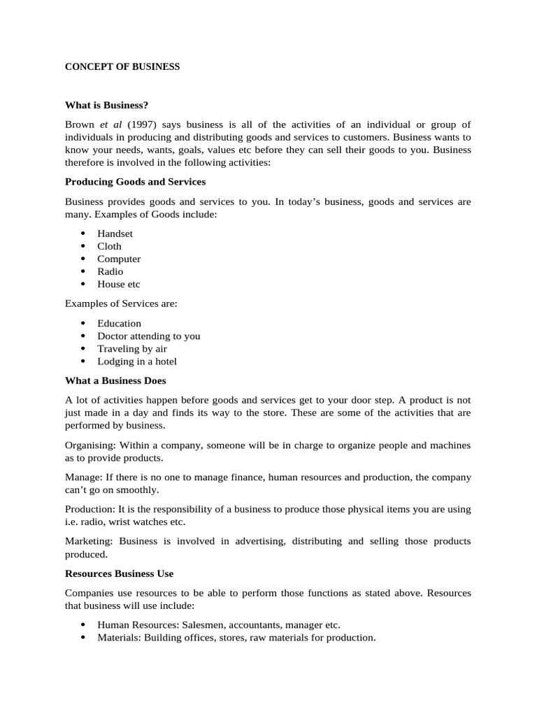 Concept of Business | PDF | Business | Goods