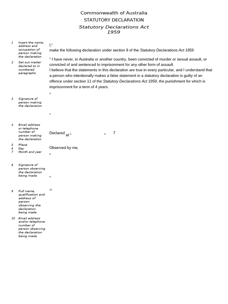 Australian Statutory Declaration Guide | PDF | Marriage Act 1961 ...
