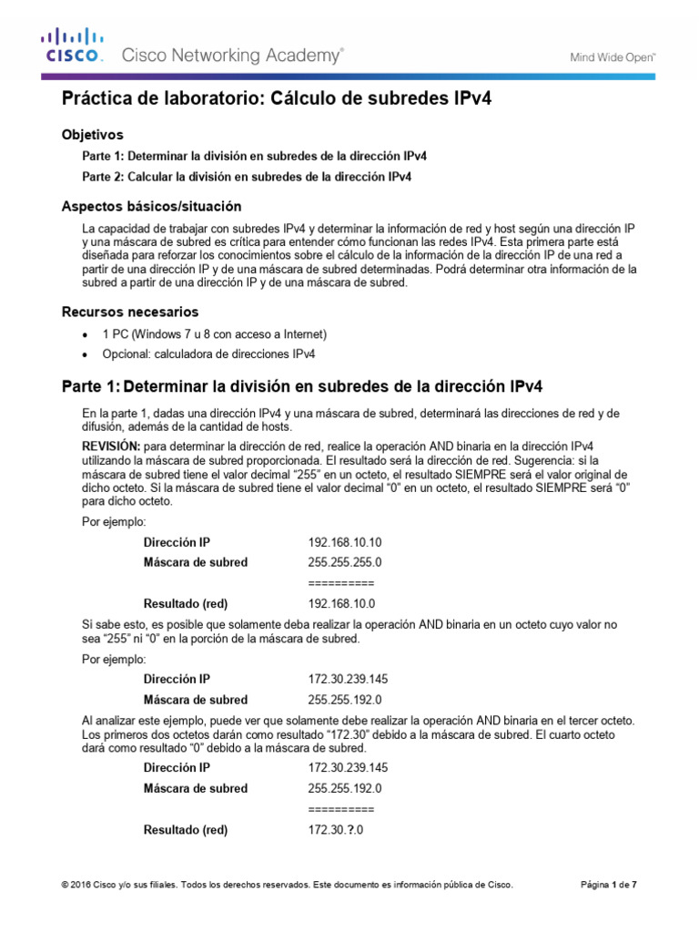 8.1.4.6 Lab - Calculating IPv4 Subnets | PDF | Dirección IP | Red de ...