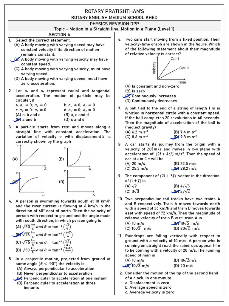 Physics DPP: Motion in Straight & Plane | PDF | Acceleration | Velocity