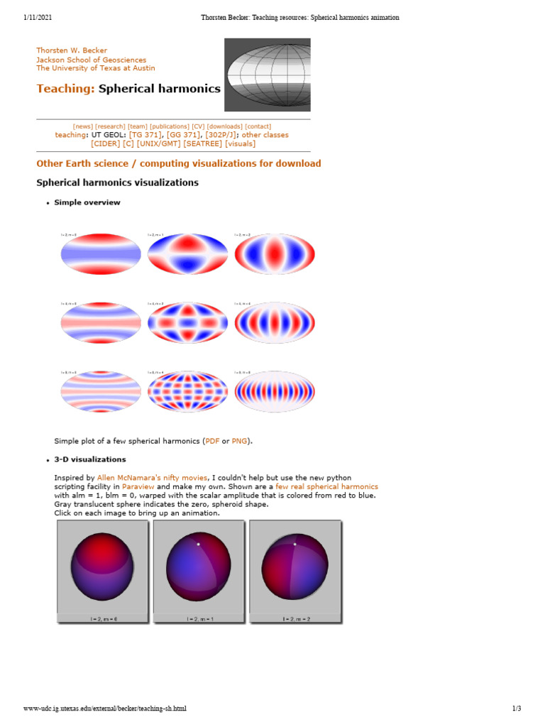 Thorsten Becker_ Teaching Resources_ Spherical Harmonics Animation | PDF
