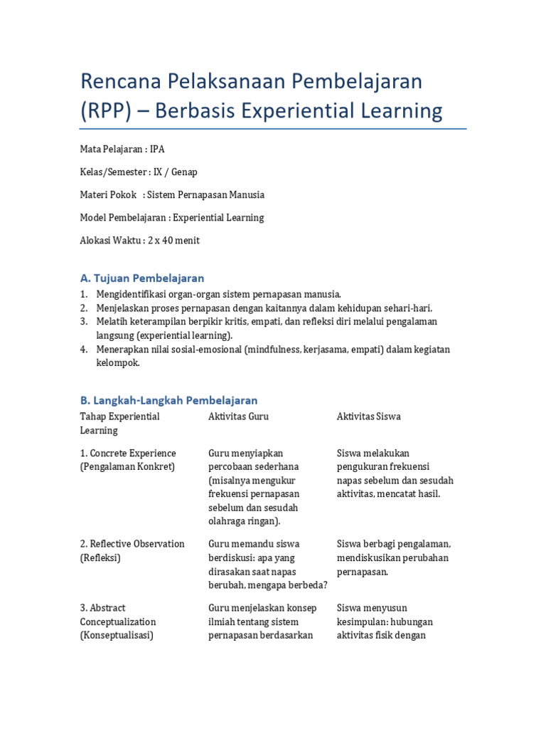 RPP Experiential Learning IPA 2 | PDF