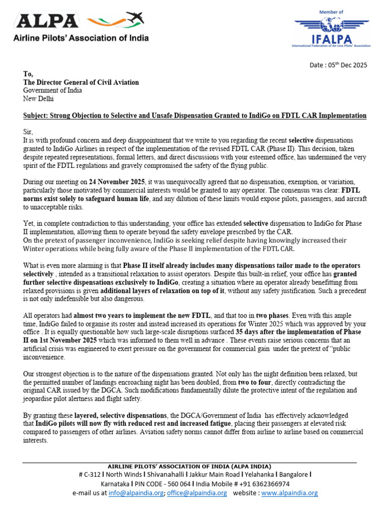 Objection to IndiGo's FDTL Exemptions | PDF | Aviation Safety | Airlines