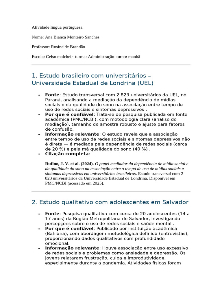 Documento (3) (4) | PDF | Depressão | Saúde mental