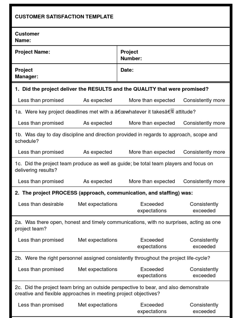 Project Customer Satisfaction Survey Template | PDF | Customer ...