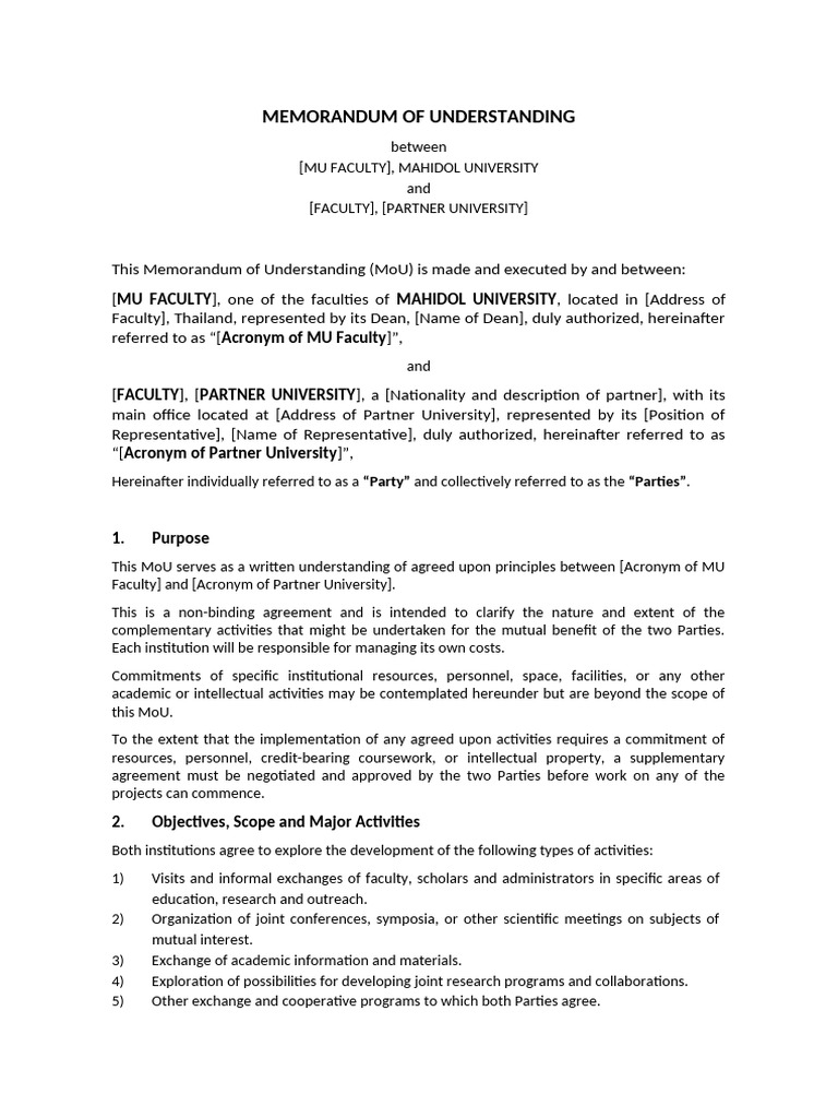 MoU Template General | PDF | Memorandum Of Understanding | Justice