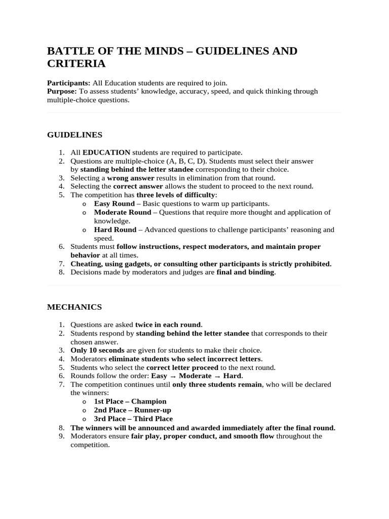 Education Students' Quiz Competition Guide | PDF