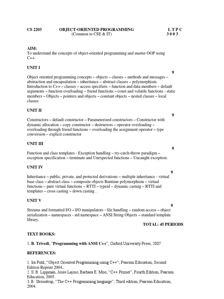 Object-Oriented Programming Syllabus | PDF
