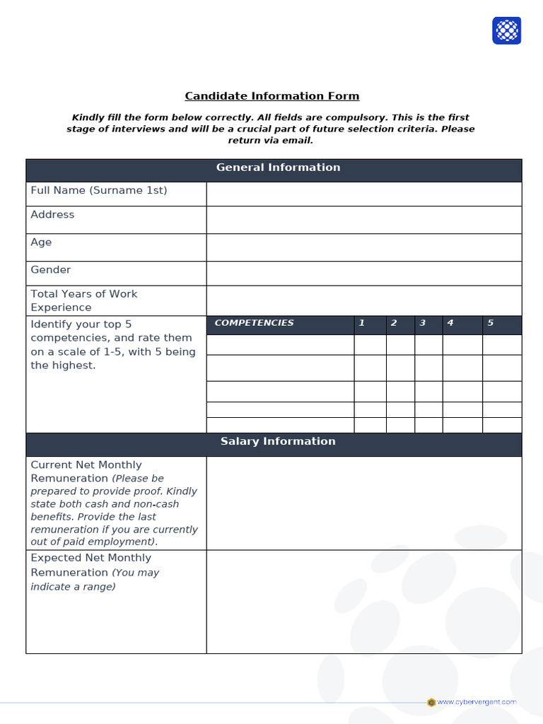 CYV PAC FRM Candidate Information Form | PDF