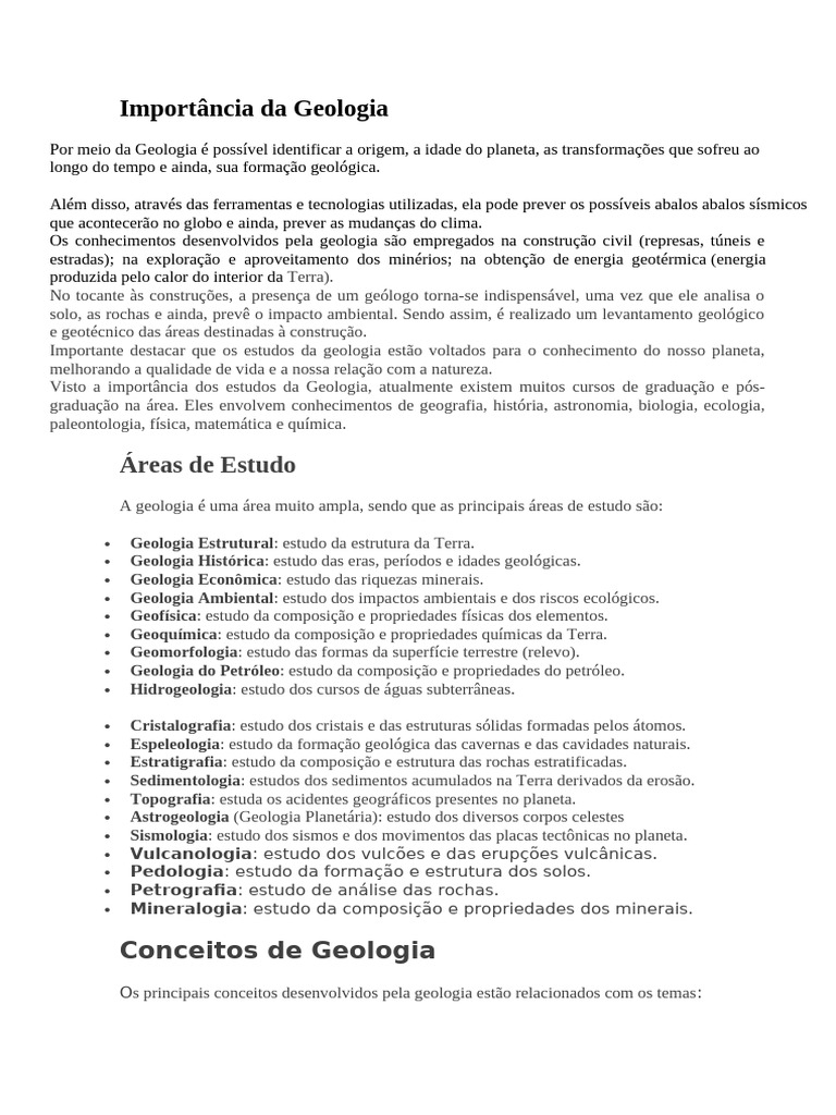 Importância e Áreas da Geologia | PDF | Geologia | Terra