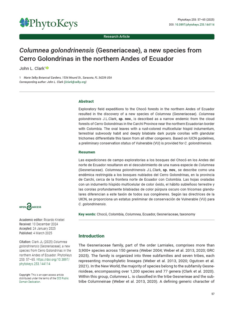 New Columnea Species from Ecuador | PDF | Leaf | Botany