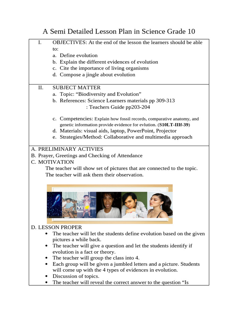 Grade 10 Science Lesson on Evolution | PDF | Lesson Plan | Evolution