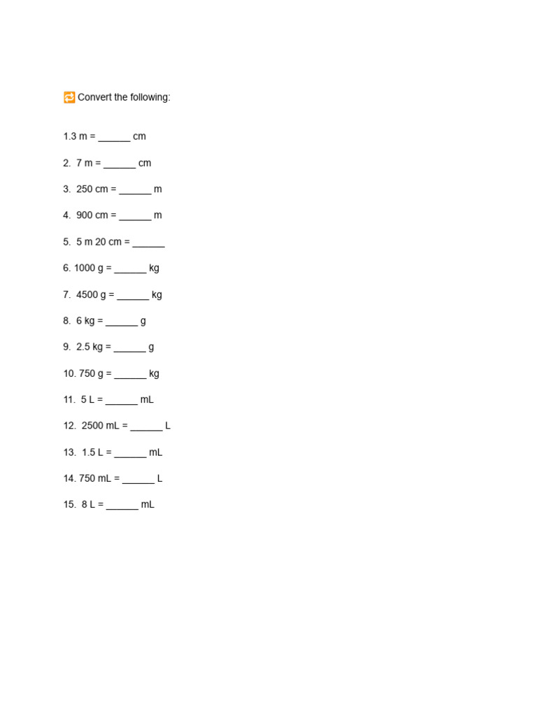 Measurement Conversion Practice Exercises | PDF
