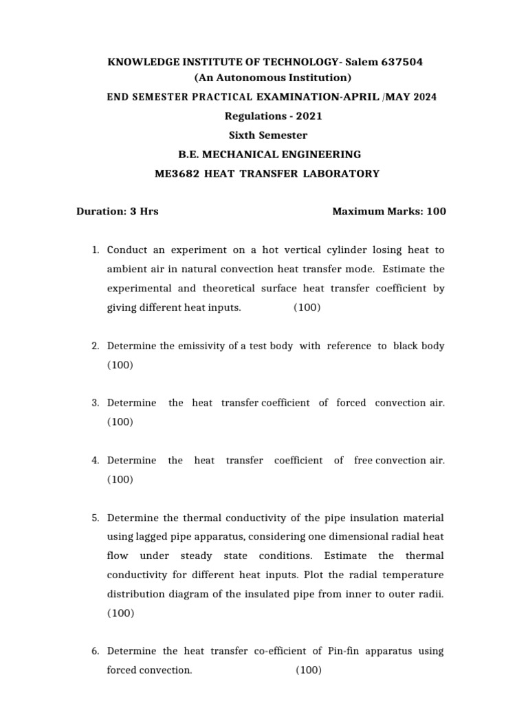 Heat Transfer Lab Question End Sem | PDF | Heat Transfer | Heat