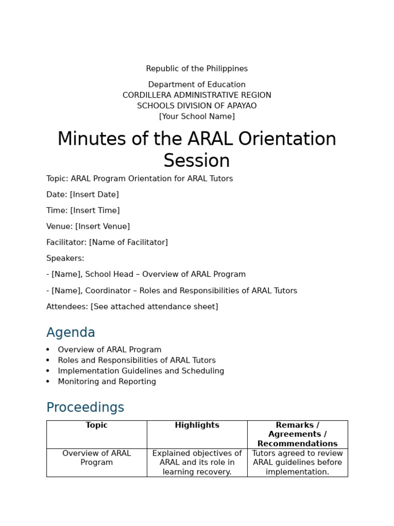 ARAL Program Orientation Minutes | PDF