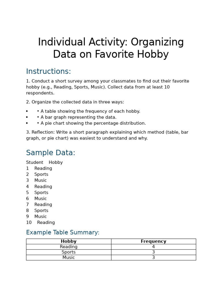 Individual Activity Favorite Hobby | PDF