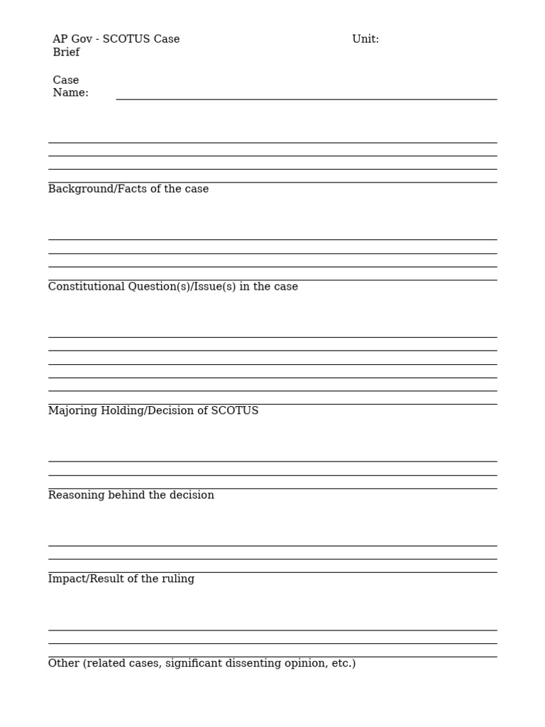 AP Gov - SCOTUS Case Brief Template, 2024-25 (2) | PDF