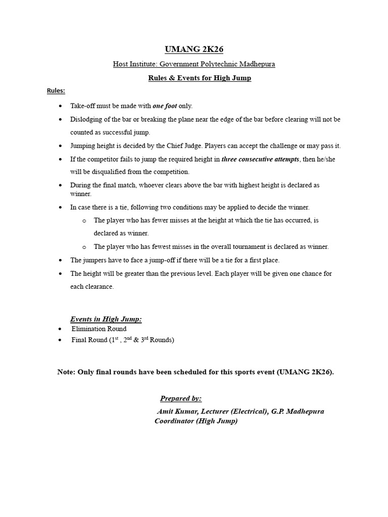 Rules and Events For High Jump | PDF
