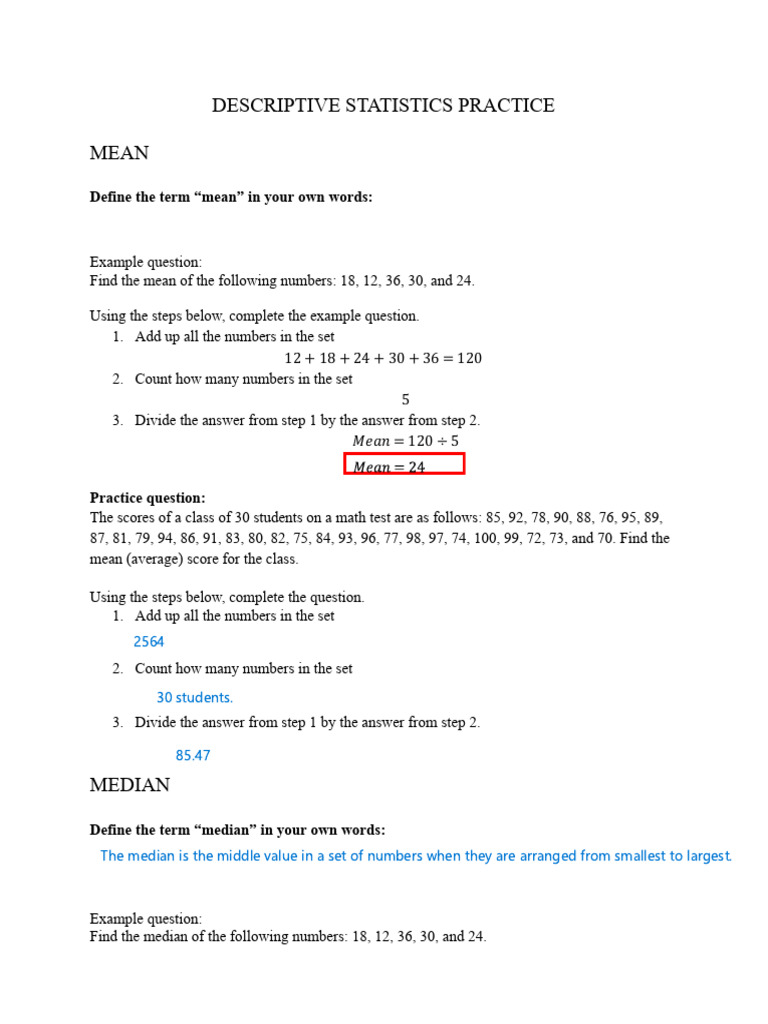 3.1a - PRACTICE - Descriptive Statistics | PDF | Chart | Pie Chart
