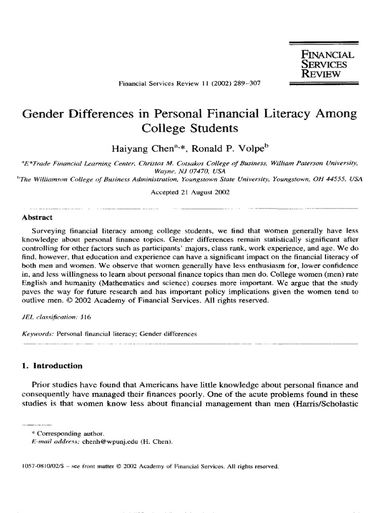 Gender Differences in Personal Financial Literacy Among | PDF