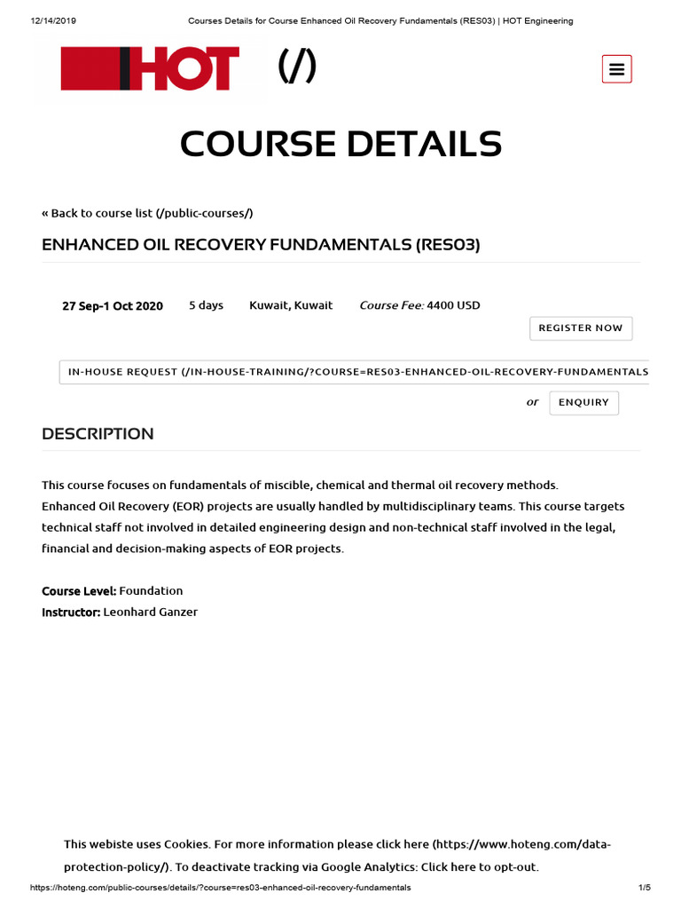 Courses Details for Course Enhanced Oil Recovery Fundamentals (RES03 ...