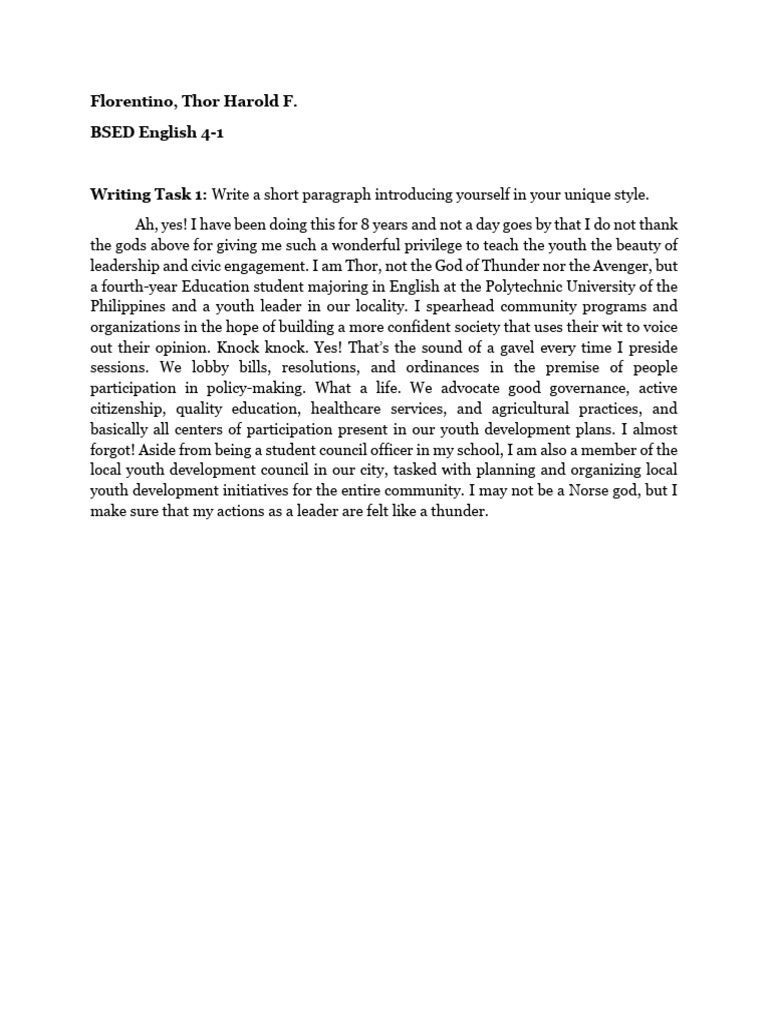 (Florentino) Task 1 - Creative Writing | PDF