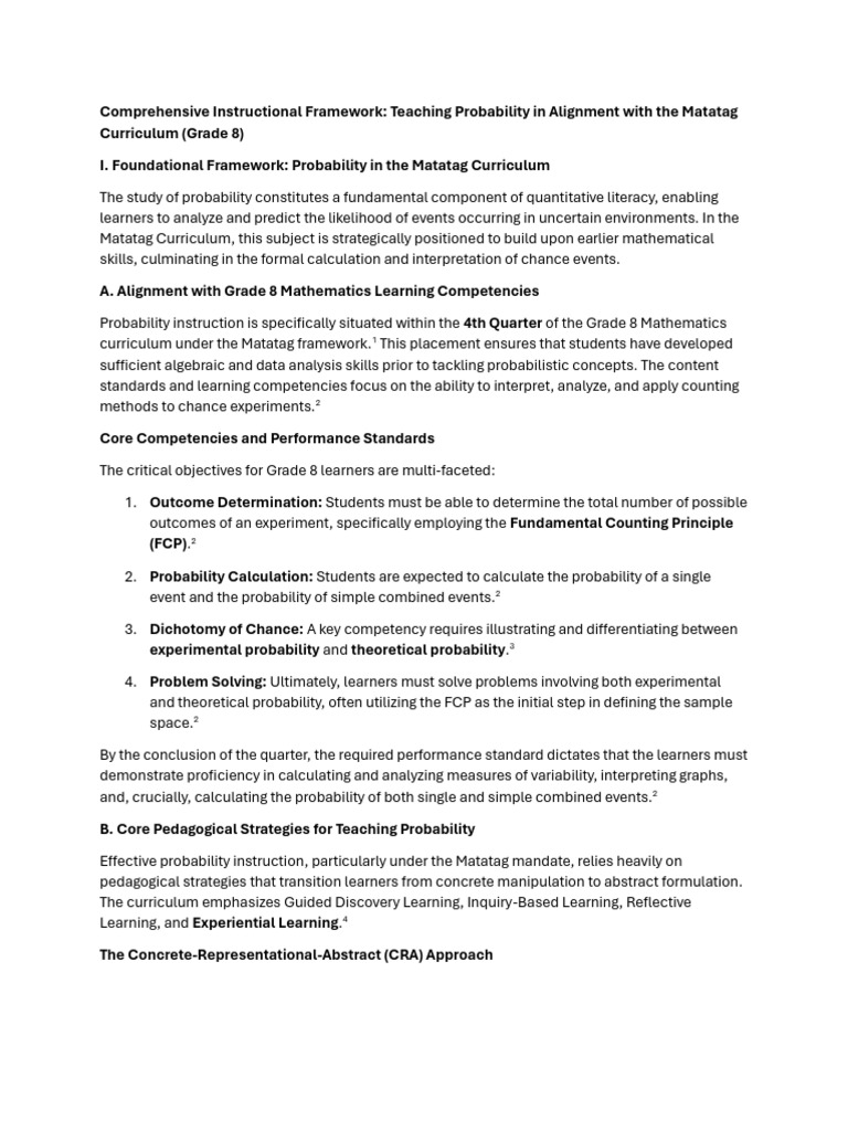 Teaching Probability in Grade 8 Matatag | PDF | Probability | Mathematics
