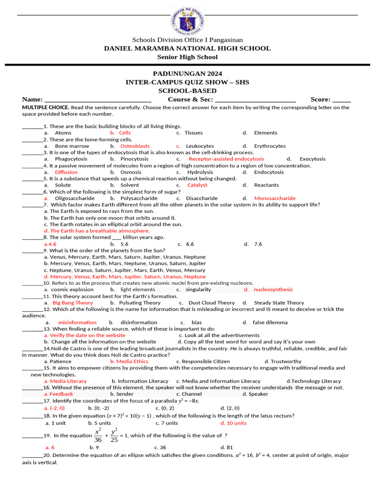 Padunungan_2024_Quiz_Bee.docx | PDF | Poetry | Presidents Of The United ...