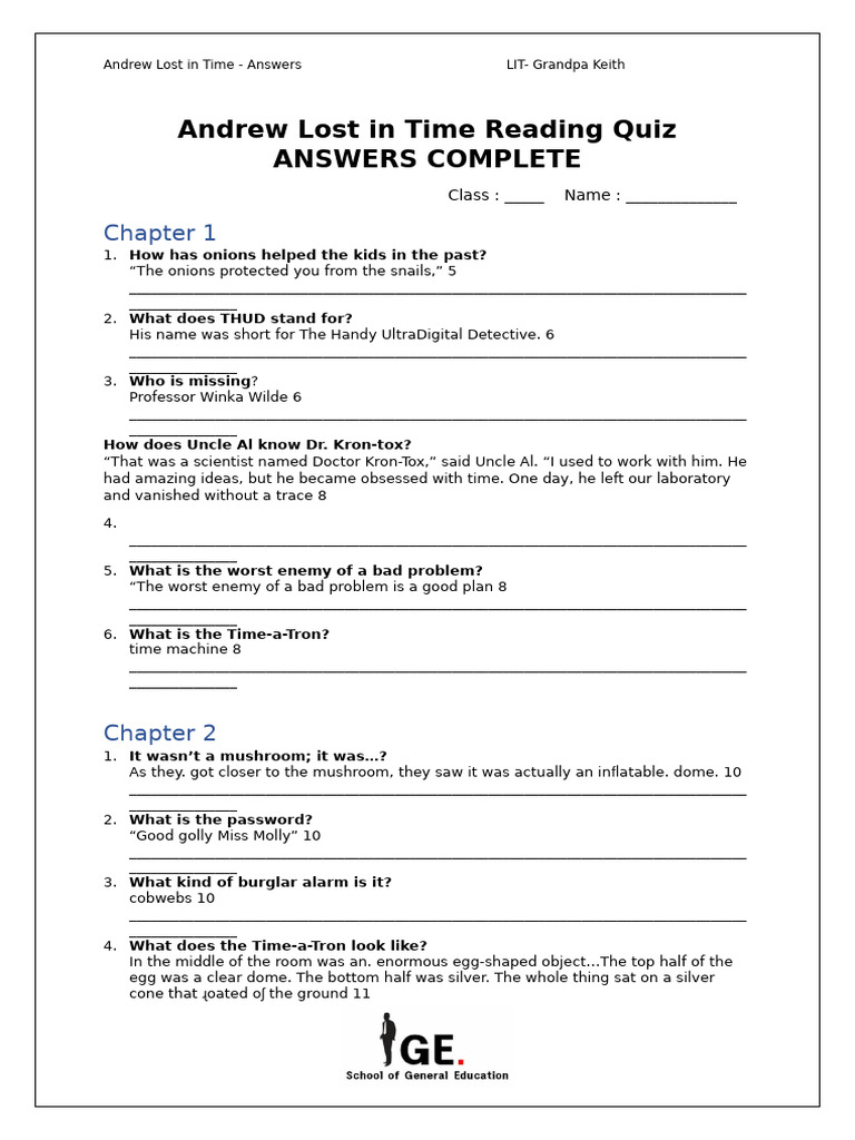 Andrew Lost in Time Quiz Answers | PDF | Astronomical Objects | Astronomy