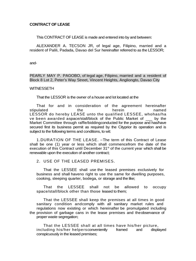 Contract of Lease | PDF | Lease | Natural Resources Law