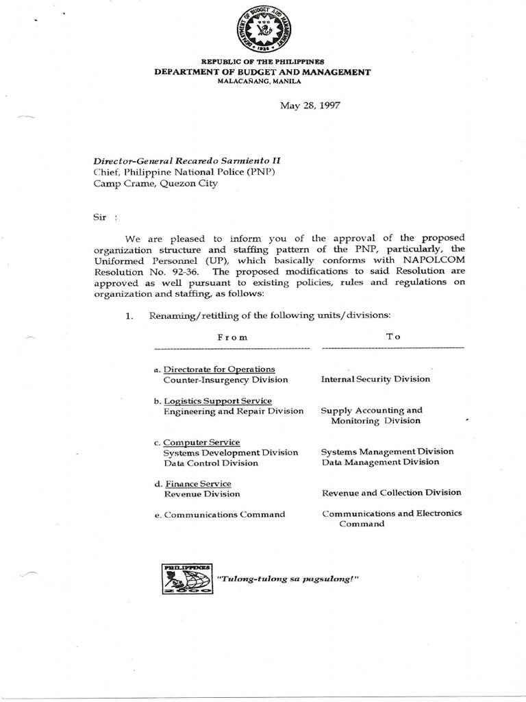 DBM Letter Re 1997 Staffing Pattern | PDF