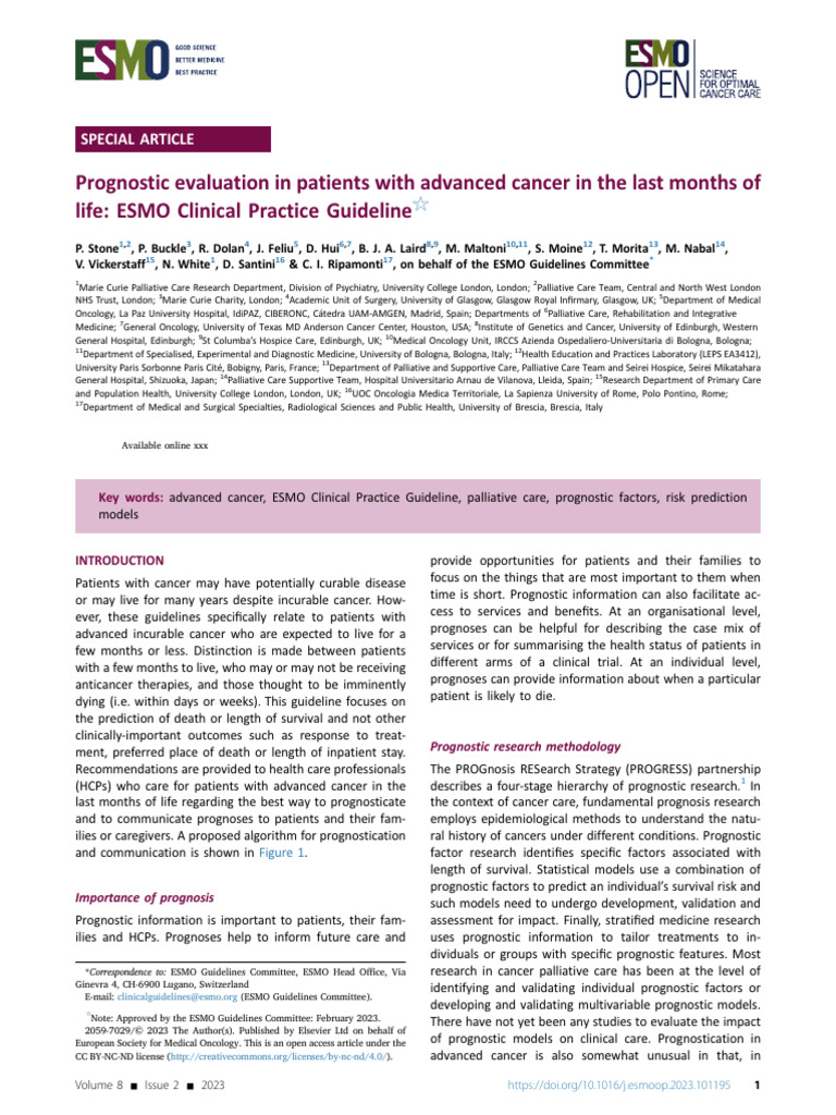 Prognostic Evaluation in Advanced Cancer | PDF | Prognosis | Cancer