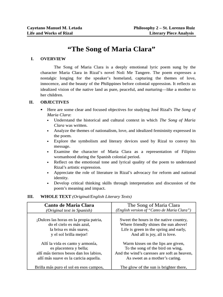 The Song of Maria Clara (LAWOR) | PDF