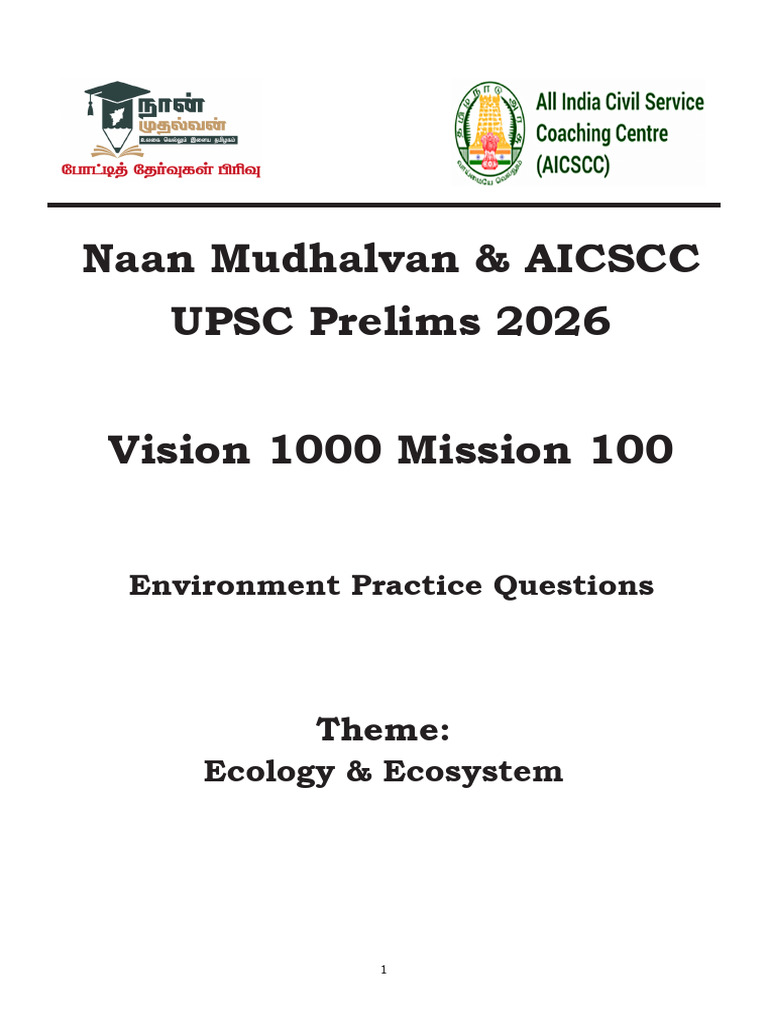 UPSC 2026 Ecology Practice Questions | PDF | Ecology | Primary Production