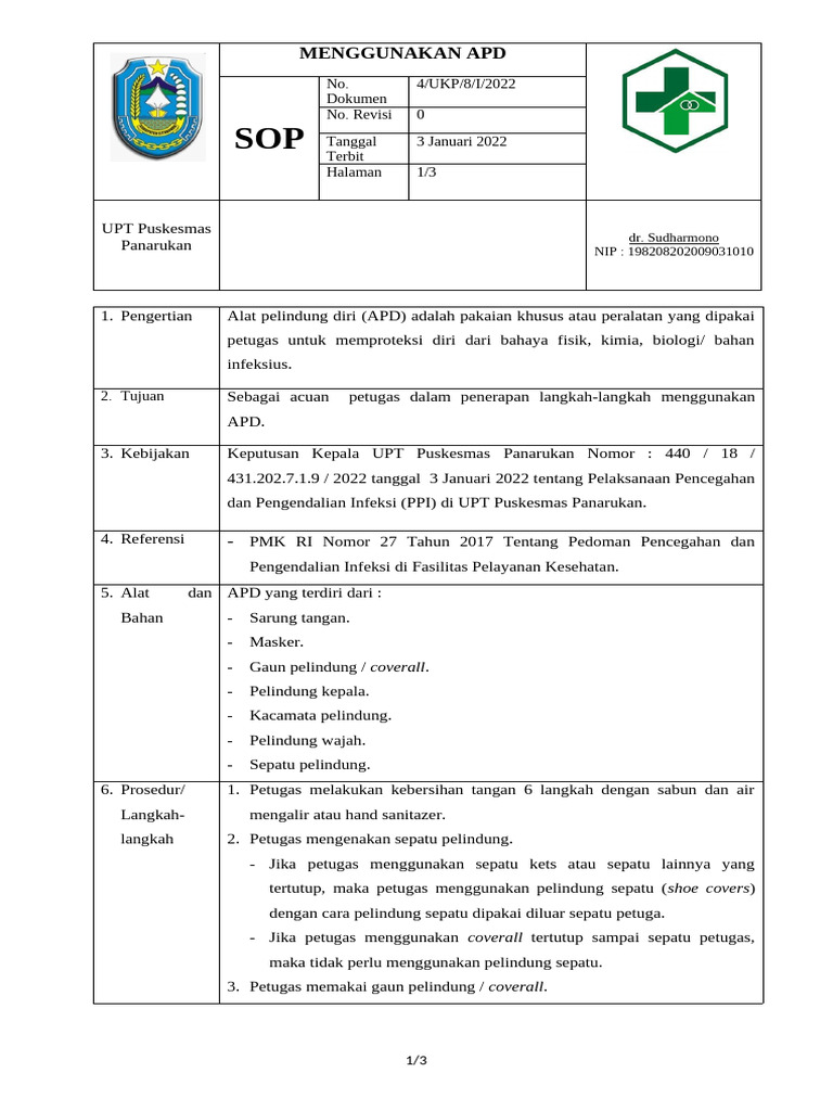 Panduan Penggunaan APD di Puskesmas | PDF