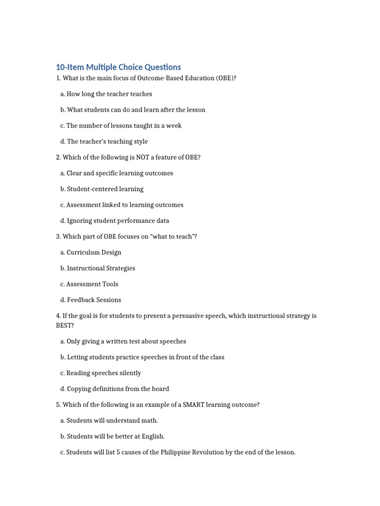 10 Item Quiz | PDF