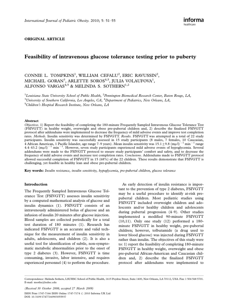 Tompkins 2010 | PDF | Hypoglycemia | Insulin Resistance
