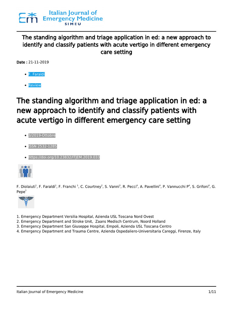 The Standing Algorithm - Avaliação de Tontura/Vertigem | PDF | Medical ...