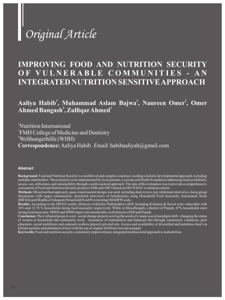 Improving Food and Nutrition Security of Vulnerable Communities | PDF ...