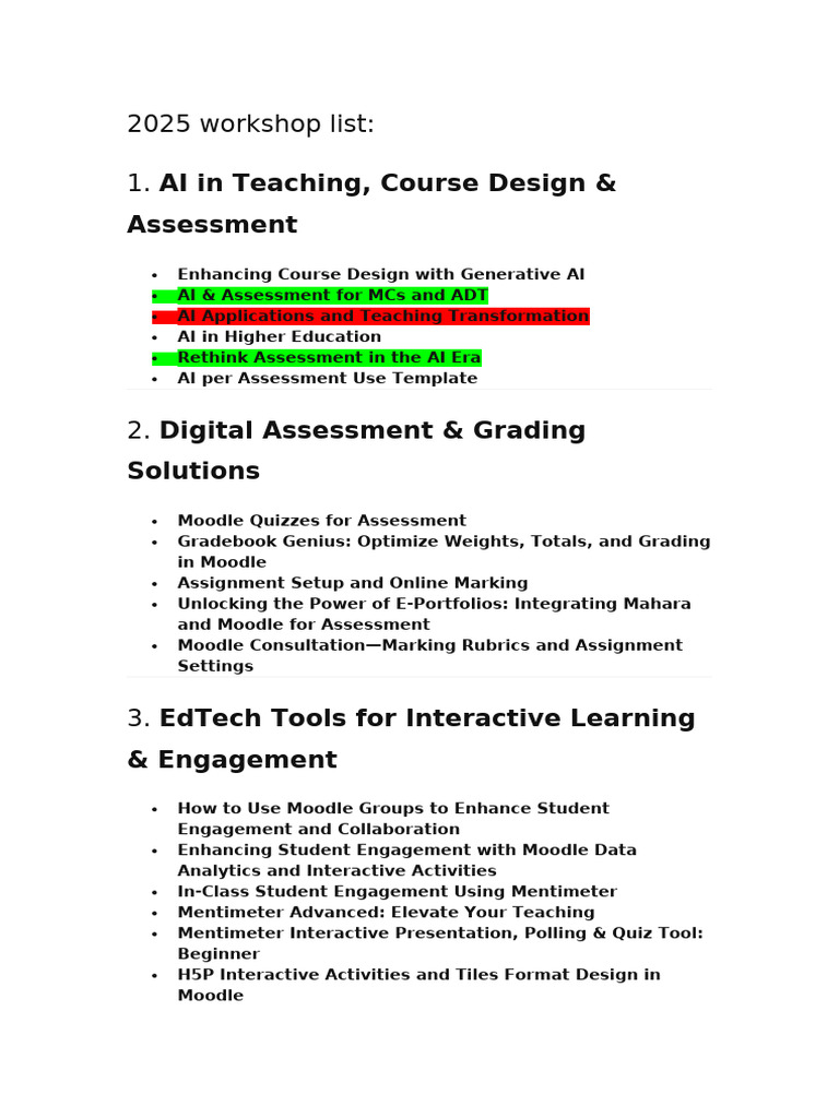 2025 Workshop List | PDF