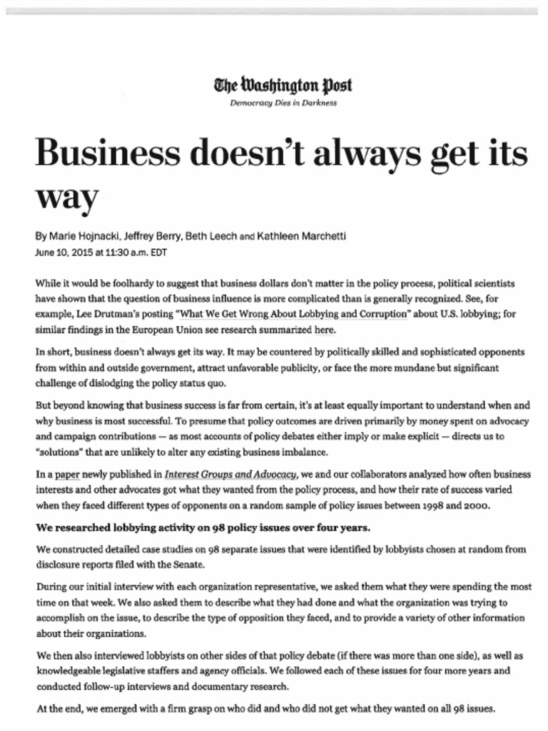 Business Influence in Policy Making | PDF | Policy | Presidency Of ...