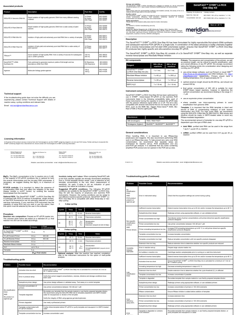 Pi-50219 Sensifast Sybr Lo Rox One-Step | PDF | Real Time Polymerase ...