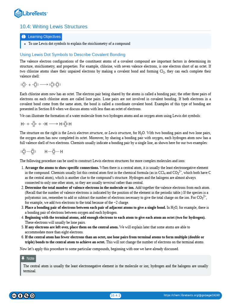 10.4 Writing Lewis Structures | PDF | Chemical Bond | Valence (Chemistry)