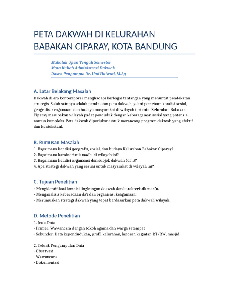 Peta Dakwah Babakan Ciparay Lengkap | PDF